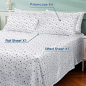 HOMEIDEAS 6 Piece Printed Full Size Bed Sheets, Extra Soft Brushed Microfiber 1800 Bedding Pattern Sheets, Deep Pocket, Wrinkle & Fade Free, Blue Floral