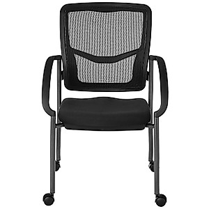 Office Star ProGrid Deluxe Stackable Visitor's Chair with Breathable Back and Padded Lumbar Support Seat, with Rolling Casters, Coal FreeFlex