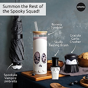 OTOTO NEW Bonesy Glass Tumbler with Straw and Lid - 17oz Cute Glass Water Bottle Tumblers, Goth Accessories, Spooky Gifts, Halloween Gifts, Skull Glass Cup with Lid and Straw, Goth Gifts (White)