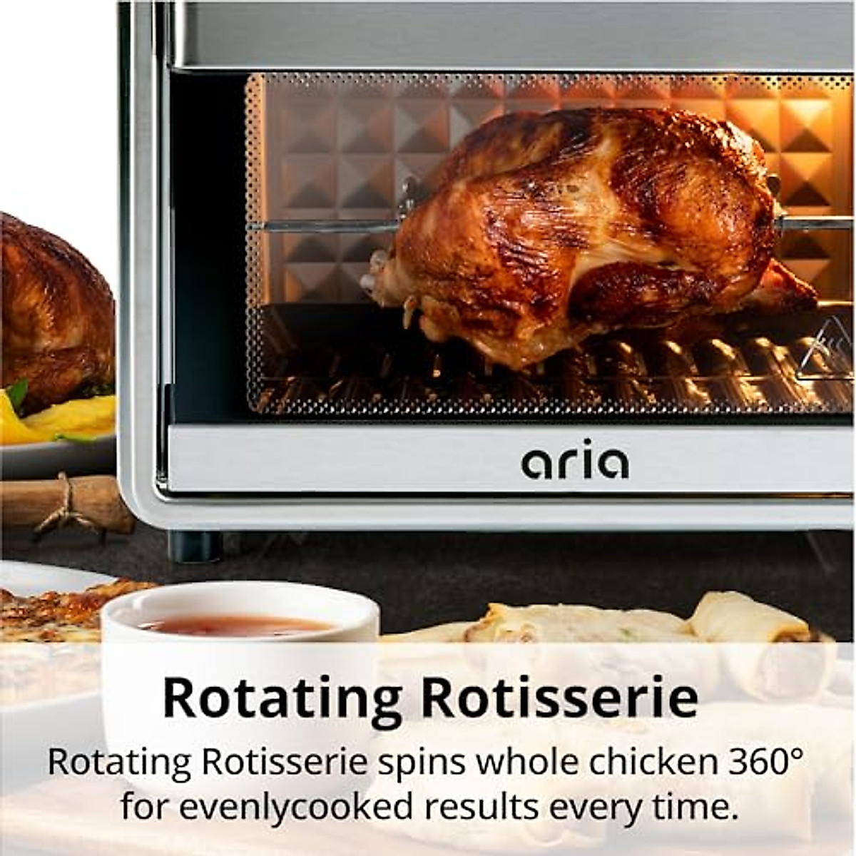 Ariawave Mini 16QT Air Fryer & Toaster Oven, Multifunctional with 15 Presets - Fry, Bake, Roast, Grill, Oil-Free, Compact Design, Inclusive Accessories, 360° Rotisserie Feature