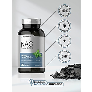 Horbäach NAC N-Acetyl Cysteine Supplement 1200mg | 250 Capsules | with Natural Peppermint | Non-GMO, Gluten Free