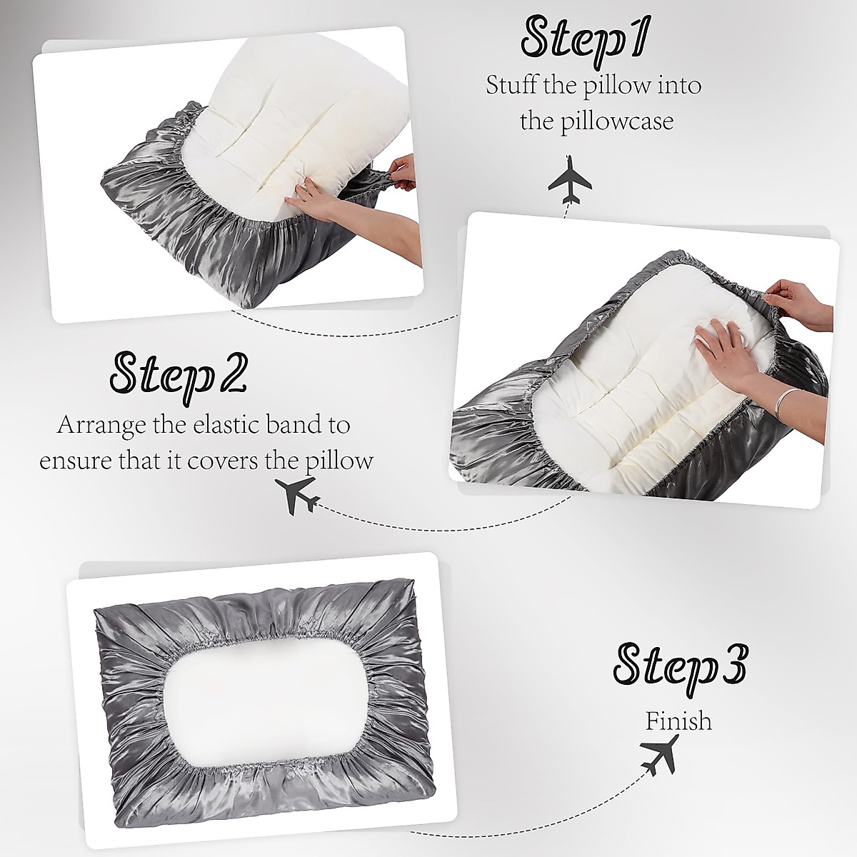 Buryeah 4 Pcs Satin Pillowcase for Hair and Skin with Elastic Band Soft Cooling Satin Pillowcases Queen Size(Dark Gray)