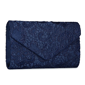 Baglamor Women's Elegant Floral Lace Envelope Clutch Evening Blue, Large