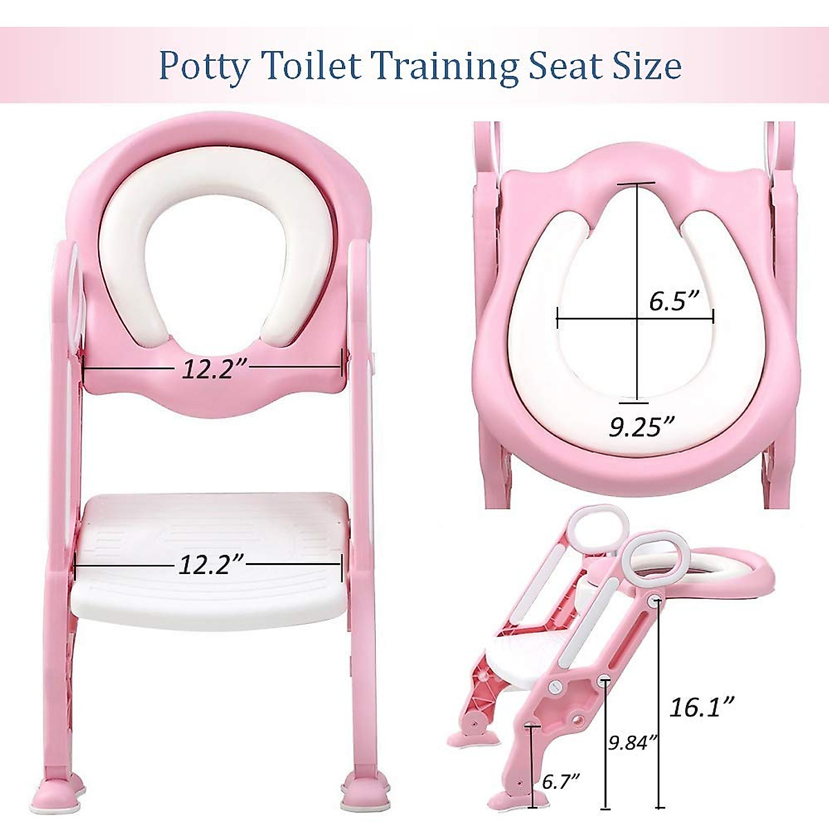 Potty Training Toilet Seat with Step Stool Ladder for Kids Children Baby Toddler Toilet Training Seat Chair with Soft Cushion Sturdy and Non-Slip Wide Steps for Girls and Boys (Blue Green)