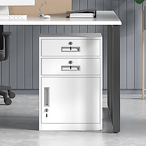 File Cabinet Under Desk Metal Filing Cabinet with Lock, 2 Drawer and 1 Cabinet File Cabinet for A4 Sized Letters/Documents, Legal Sized Documents, File Folders, File Cabinet for Home and Office Filing