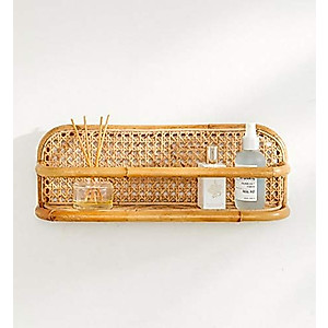 Midoshark Rattan Wall Shelf Two Shelves Floating Shelvs Wall Mounted Wall Decor Accent Wall Shelf (Single-Layer)