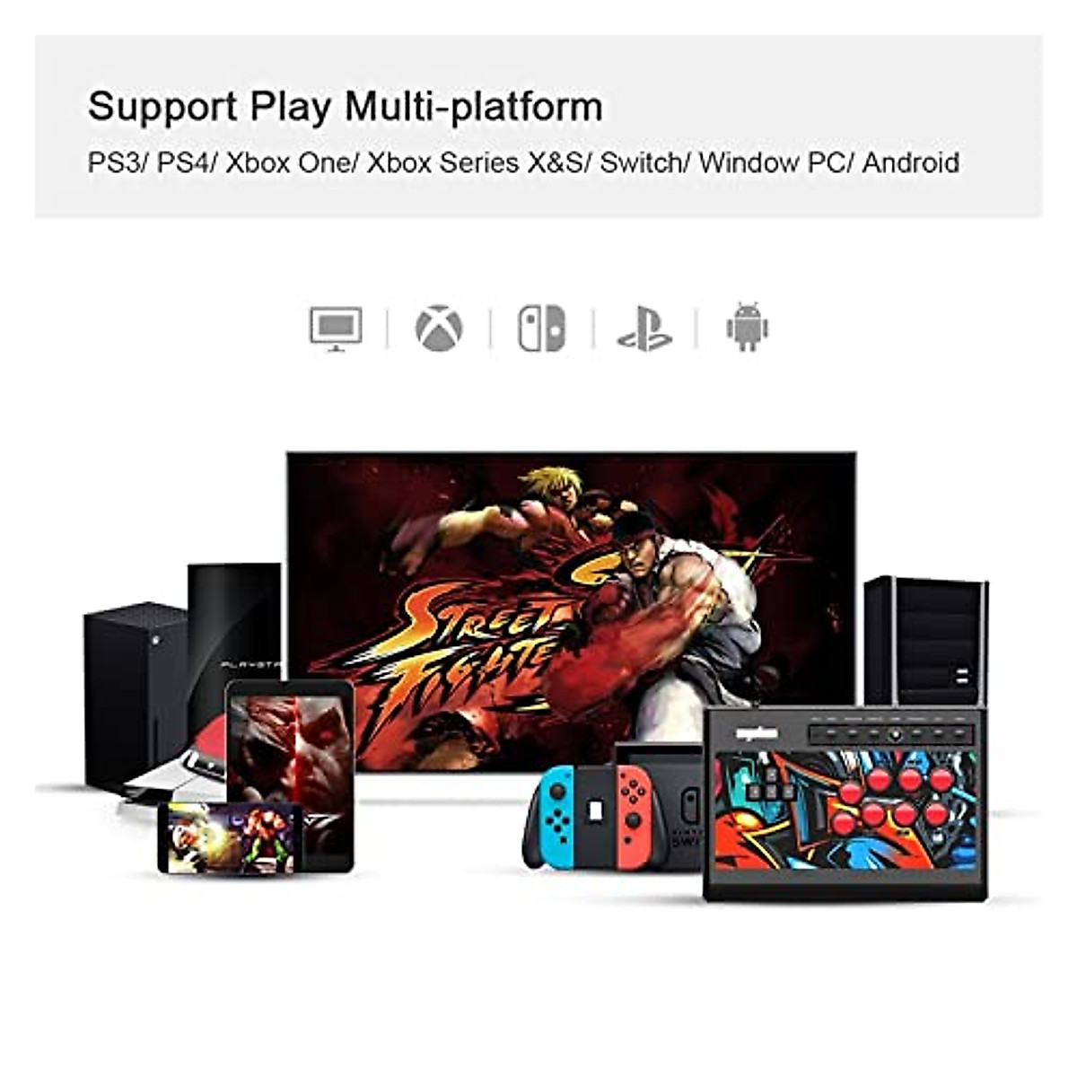 DIACCO Joystick Game Controller Fighting Stick Keyboard Control Wired Arcade Fight Stick Compatible with PS4/ PC/Android TV/N-S/Xbox One (Color : White)