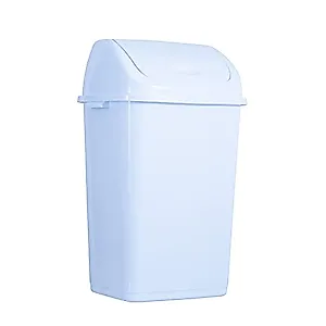 Large Plastic Trash Can with Swing Top Lid, 13 Gallon White Waste Bin for Kitchen, Garage, Indoor/ Outdoor Trash Can