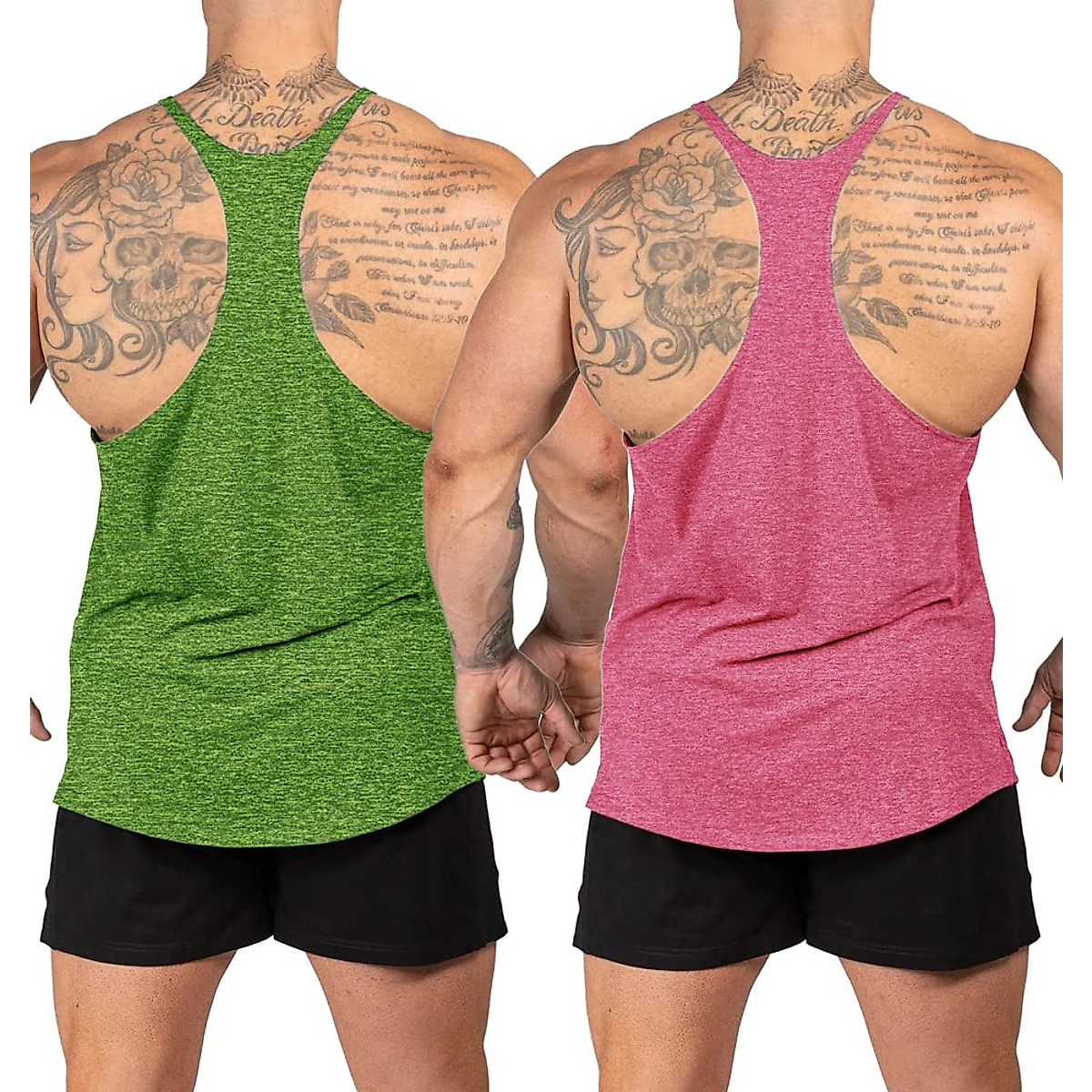 Aitrepeo Stringer Bodybuilding Tank Tops Low Cut Off Gym Workout Training Stretch Polyester Quick Dry T Shirts/Green/Pink/M