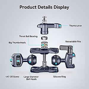 SmallRig Articulating Magic Arm with NATO Clamp and 1/4"-20 Screw (with Retractable Pins), 360 Degree Rotation, Max Load of 12 Ib Magic Arm for Field Monitor, Camera and Lights 3875
