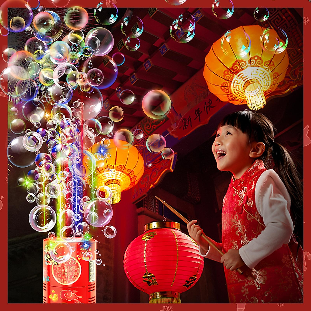Fireworks Bubble Machine (13 Holes) with Dazzling RGB LED Lights, Automatic Sparklers Bubbles Toy, Bubble Blower for Kids Toddlers, Party Birthday Wedding Christmas Chinese New Year Decorations