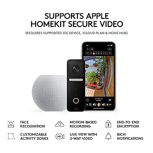 Logitech Circle View Apple HomeKit- enabled Wired Doorbell with Logitech TrueView Video, Face Recognition, Color Night Vision, and Head-to-toe HD Video - Black