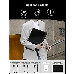 Portable Monitor 14.1'' FHD 1080P Laptop Monitor USB-C HDMI Travel Monitor for Laptop, Ultra-Slim IPS HDR Display w/Speakers, External Small Monitor for PC Phone Mac Xbox PS5/4 Switch