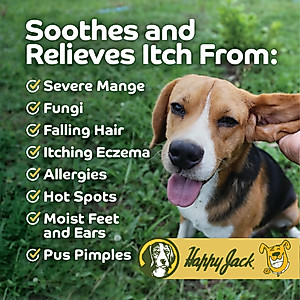 Happy Jack Mange Medicine & Mange Treatment for Dogs & Horses - Brings Soothing Itch Relief to Severe Mange, 8oz