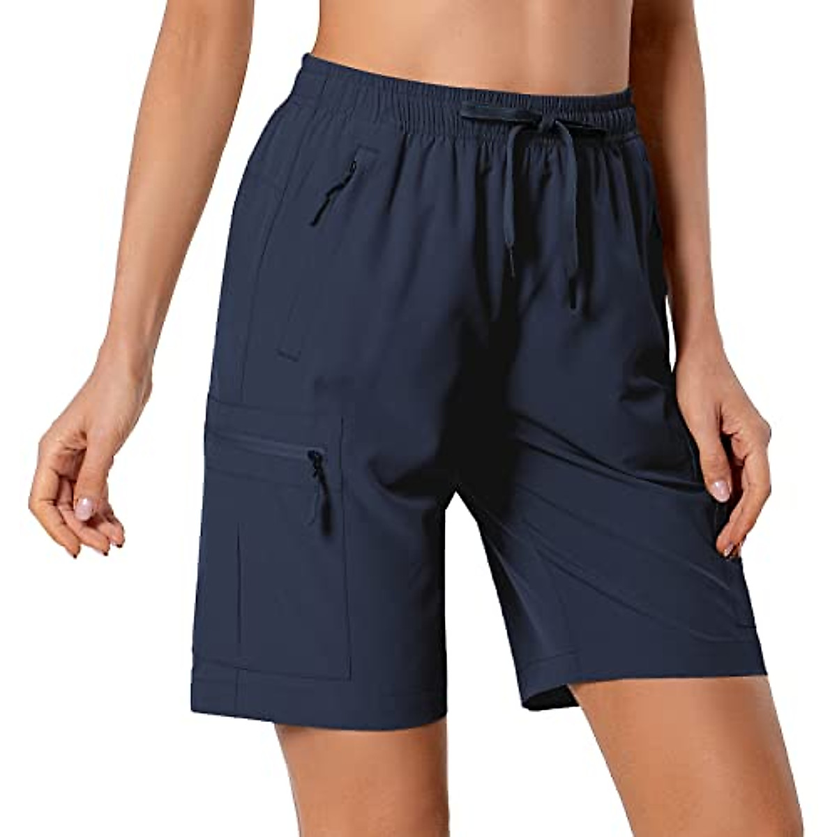 Women's Lightweight Hiking Cargo Shorts Quick Dry Athletic Shorts for Camping Travel Golf with Zipper Pockets Water Resistant Navy