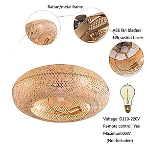 SaWaUto 20 Inch Cage Ceiling Fan, Farmhouse Low Profile Ceiling Fan with Remote Control, Mute Motor w/ Remote Control Flush Mount Ceiling Fan Lighting Fixture for Bedroom Living Room Kitchen