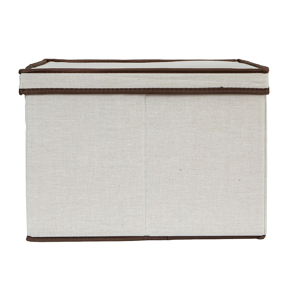 Household Essentials Square KD Storage Box With Lid, 15”x15”x10”, Breathable Canvas Sides With Sturdy Sides, Natural with Brown Trim