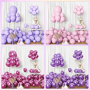 Amandir 153pcs Pink Purple Balloon Garland Arch Kit, Different Sizes 18 12 10 5 inch Pink Purple Red Latex Metallic Confetti Purple Balloons for Girl Women Birthday Bridal Baby Shower Party Decoration