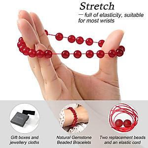 Landorilo Handmade Stretch Protection Bracelet for Women Men, 8MM(0.31") Natural Polished Red Quartz Chalcedony, Beads Healing Crystals, Unisex Yoga Beaded Chakra Stone Bracelets for Gifts