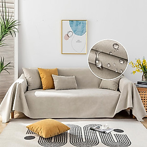 STACYPIK Waterproof Beige Sofa Cushion Covers Dog Couch Cover for 3-4 Cushion Couch Water Resistant Slipcover Furniture Protector Non-Slip Pet Protector Cover Leak Proof Couch Cover-71X134IN