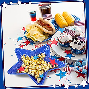 24 Pcs Patriotic Star Shaped Plates 4th of July Dessert Plate Red White Blue Reusable Plastic Snack Tray Platter for Cookies Chips Independence Day Memorial Day Veterans Day Party Supplies, 11 Inch