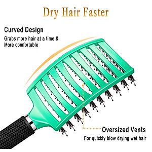 KTKUDY Detangling Brush Getting Knots Out without Pain - Boar Bristles Hair Brush Make Hair Shiny & Healthier Vented Detangler Brush for Women Men Kids Wet and Dry Hair (Gold & Green)
