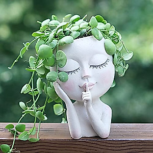SnugMaker Face Planter Pots Head Planter, Succulent Planters, Face Flower Pot Head Planter for Indoor Outdoor Plants with Drainage Hole Closed Eyes(Light)