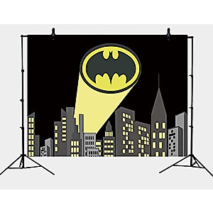 Superhero Super City Backdrop Yellow Full Moon Skyline Buildings City Scape Photography Background Child Boy Birthday Party Decoration Banner Photo Booth