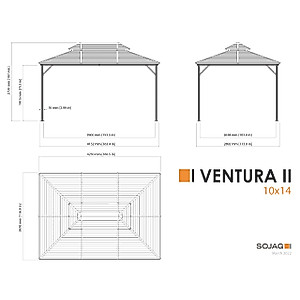 Sojag 10' x 14' Ventura II Hardtop Gazebo Outdoor Weather-Resistant Aluminum Frame Sun Shelter