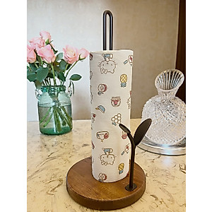 Wood Paper Towel Holder Countertop, Paper Towel Holder Stand, Easy One-Handed Tear Paper Roll Holder, Kitchen Dining Table Home Decor, for Both Standard and Jumbo-Sized Paper Towel Rolls