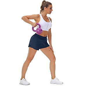 Mancreda Women's Running Shorts with Liner 3 Zipper Pockets Elastic Workout Athletic Gym Yoga Shorts(NA,M) Navy