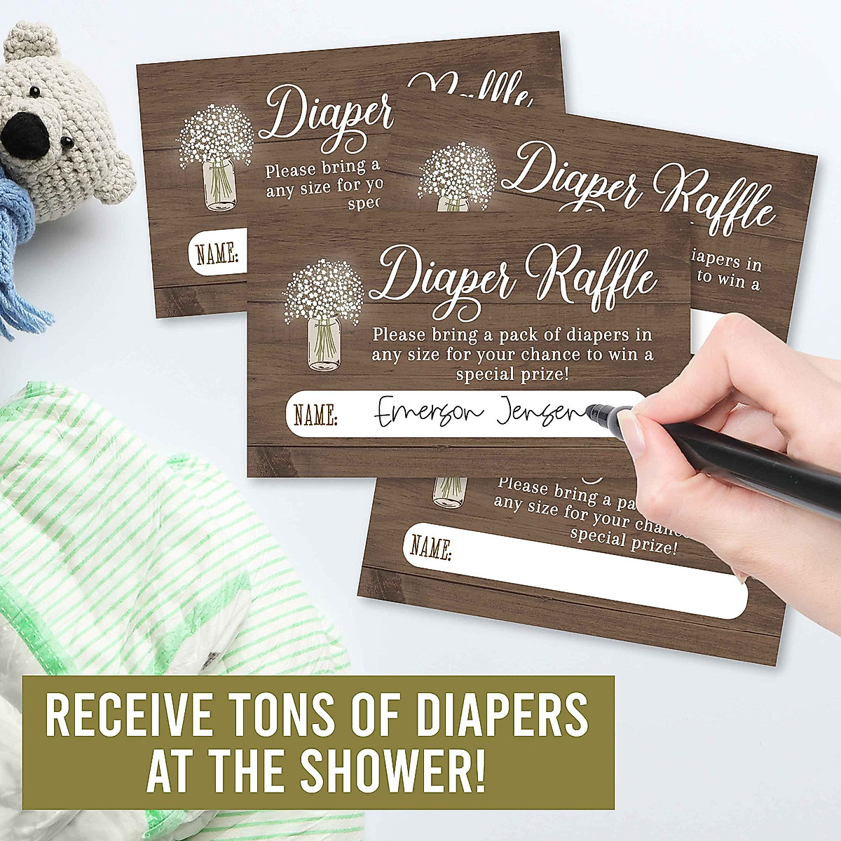25 Baby Shower Diaper Raffle Tickets For Baby Shower Games To Play - Rustic Baby Shower Games Gender Neutral, Diaper Raffle Cards, Baby Raffle Tickets, Baby Shower Invitation Inserts, Baby Shower Idea