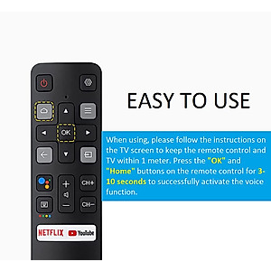 Voice Remote Control for TCL Android TV, New Upgraded Replacement RC802V for TCL TVs, 40S330 32S330 40S334 32S334 70S430 32A325 32A323 65Q637 55S430 43S430 55Q637 43S434 75S434 32P30S