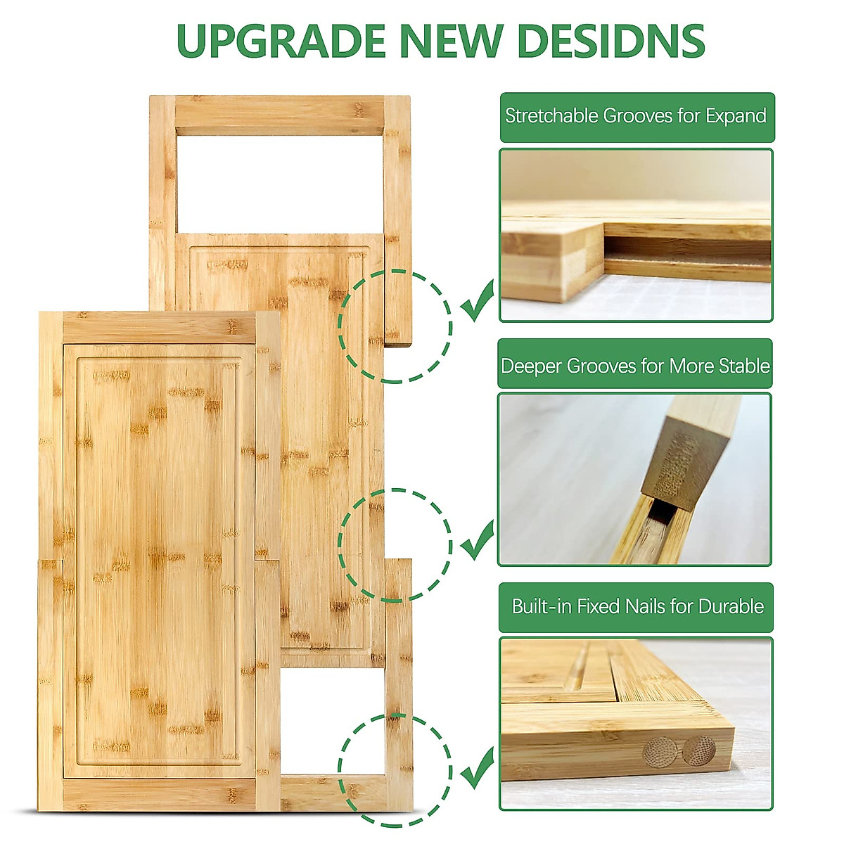 [2024 UPGRADE] Hifybaty Over The Sink Cutting Board - Expandable Cutting Board Over Sink, Bamboo Cutting Boards with Juice Groove, Kitchen Sink Cutting Board
