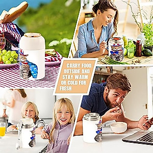 CUPADA Patriotic Cat Food Jar, 4th Of July Insulated Hot Food Jars Vacuum 17OZ with Folding Spoon for Work Trip Picnic Camping