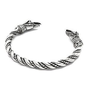 BAVIPOWER Odin Raven Head Twisted Bangle Cuff Stainless Steel Ancient Authentic Scandinavian Accessory