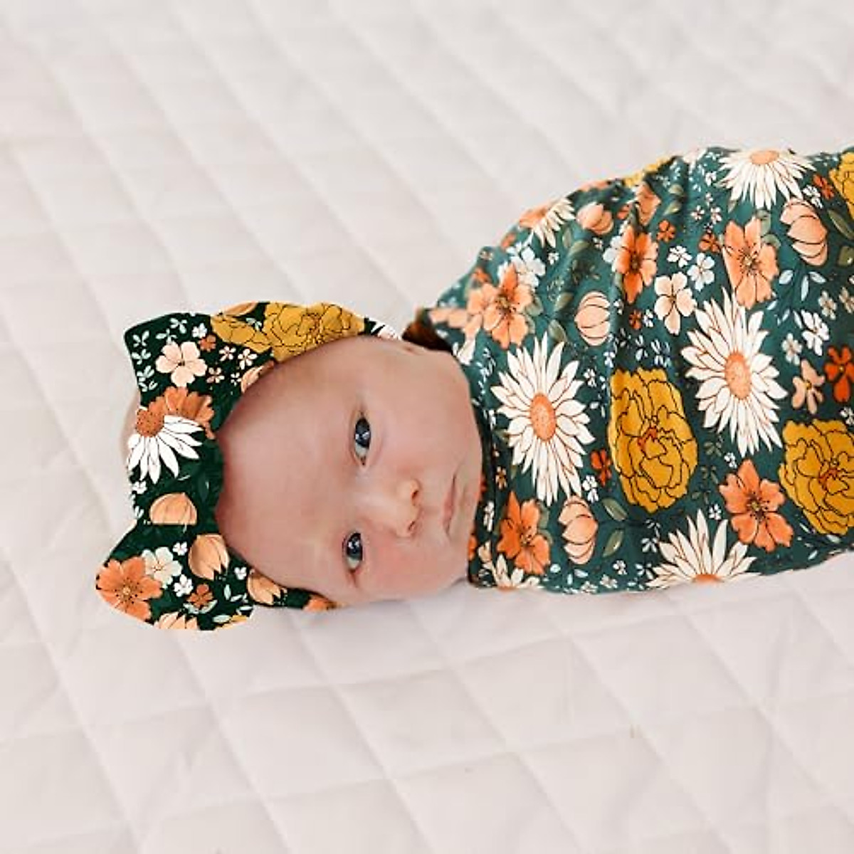 Konssy Baby Girl Newborn Receiving Blanket with Headband Set Baby Swaddle Nursery Swaddle Wrap