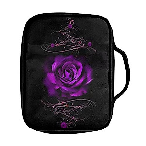 Tongluoye Purple Rose Bible Covers for Women Girls Perfect Holiday Gift for Sisters Daughter Mom Friends Fantasy Black Bible Carrying Case for Book Church Bible Cosmetics with Protective Holder