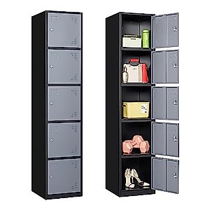BYNSOE Metal Locker 5 Doors 71" Employees Locker Storage Cabinet Locker School Hospital Gym Locker Requires Assembly (Black Gray 5 Door-71)