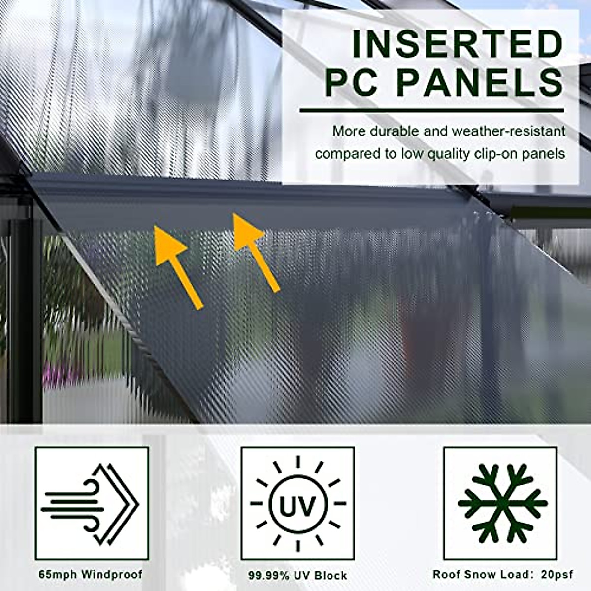 HOWE 8x10x7.5 FT Polycarbonate Greenhouse 2 Sliding Doors 2 Vent Window Walk-in Premium Greenhouse Storage Shed Sunroom Aluminum Large Hot House Garden Backyard for Outdoor Matte Black