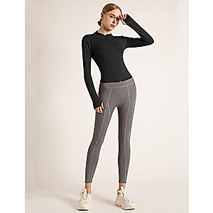 Gacaky Women's Slim Fit Lightweight Athletic Full Zip Stretchy Workout Running Track Jacket with Thumb Holes Black M