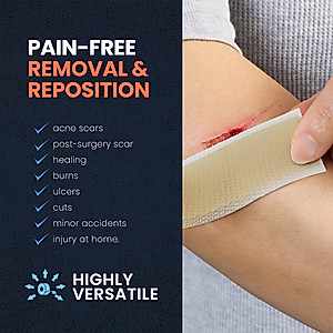 MEDPRIDE Easy-Tear Silicone Gel Tape Roll-1.5 Inch x 1.6 Yards- Medical Grade Wound Dressing, Sticky Bandage, Water + Shower-proof- Latex-Free, Adhesive, Soft + Flexible, Pain-Free Removal + Switching