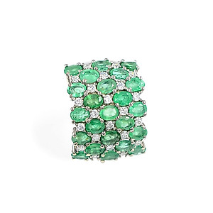 Natural Green Zambian Emerald 4X3 MM Oval Cut 925 Sterling Silver May Birthstone Cluster Unisex Proposal Ring For Engagement Gift (Yellow Gold Rhodium Plated Silver, 6)
