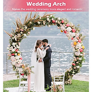 Queension Extra Large Wedding Arch for Ceremony 7 Ft, Metal Balloon Arches Backdrop Stand with Metal Base for Party Supplies, Outdoor Garden Trellis for Climbing Plant, Round Frame, Gold