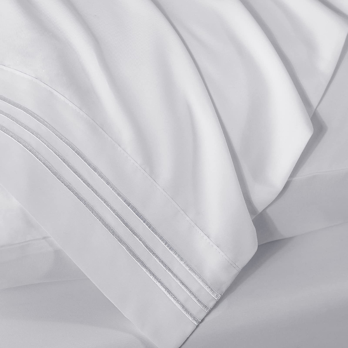 CozyLux Pillow Cases Queen Set of 2 Luxury 1800 Series Double Brushed Microfiber Bed Pillow Cases Embroidered 2 Pack 20x30 inches, White Pillow Covers with Envelope Closure, Pillows Not Included