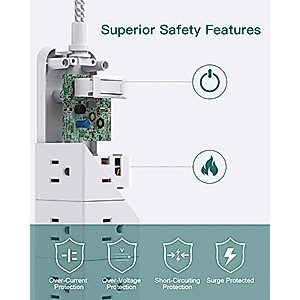 Surge Protector Power Strip - Addtam 10 Ft Long Extension Cord with 12 Outlets(3-Side) and 3 USB Ports, Flat Plug Overload Surge Protection Outlet Strip, Wall Mountable for Home, Office and Dorm