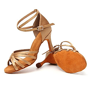 AOQUNFS Women Latin Dance Shoes Satin Professional Ballroom Salsa Practice Performance Dancing Shoes,213,Beige-8.5,US 8.5