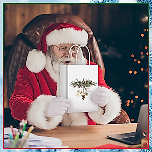 Kolldenn 24 Pack Christmas Gift Bags with Handle Modern Rustic Christmas Paper Bags Small Gift Bags Cozy Boho Watercolor Christmas Holiday Gift Bags for Christmas, Winter Weddings, Birthdays