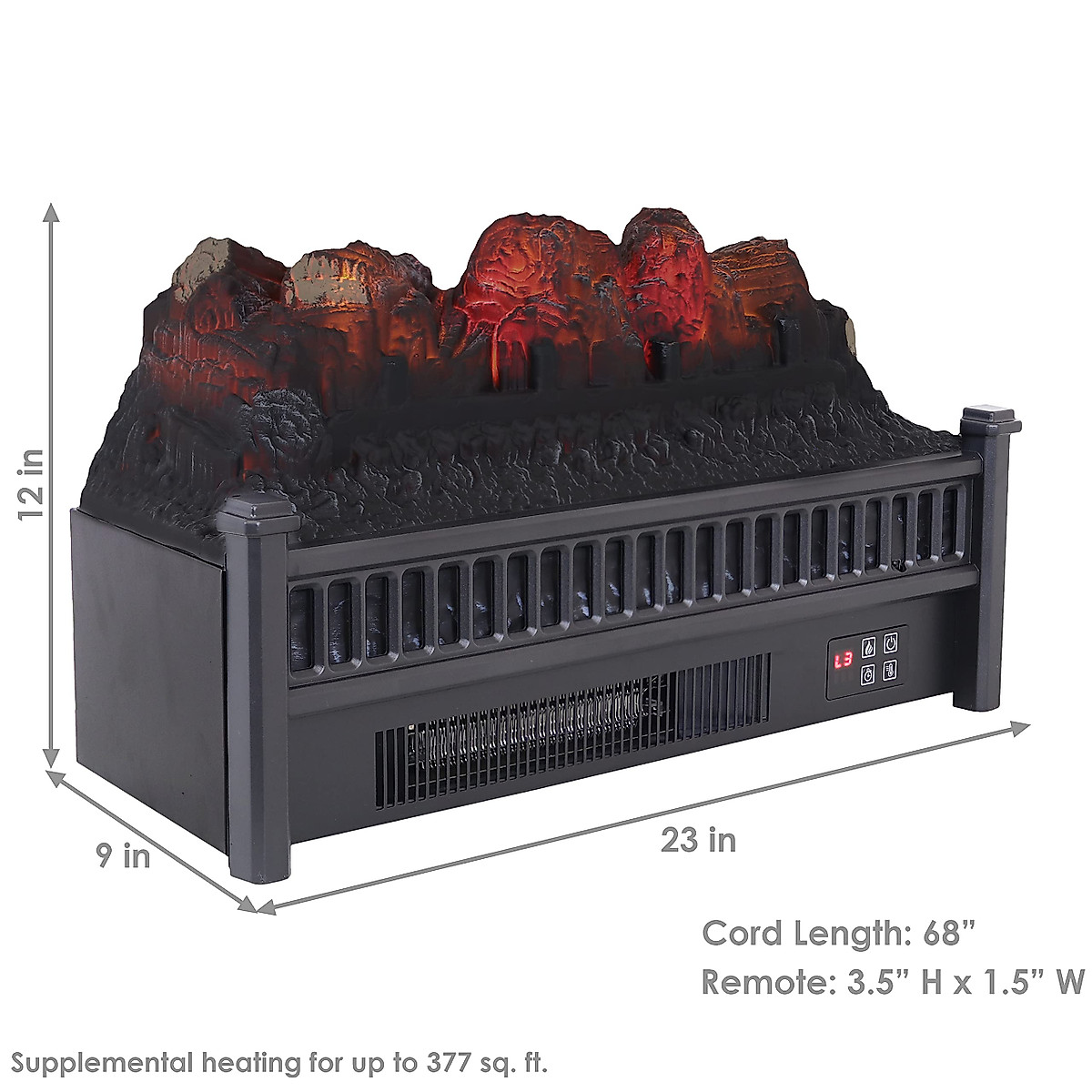 Sunnydaze Heated Log Electric Fireplace Insert Heater - Polypropylene Construction - Great for Existing Fireplaces