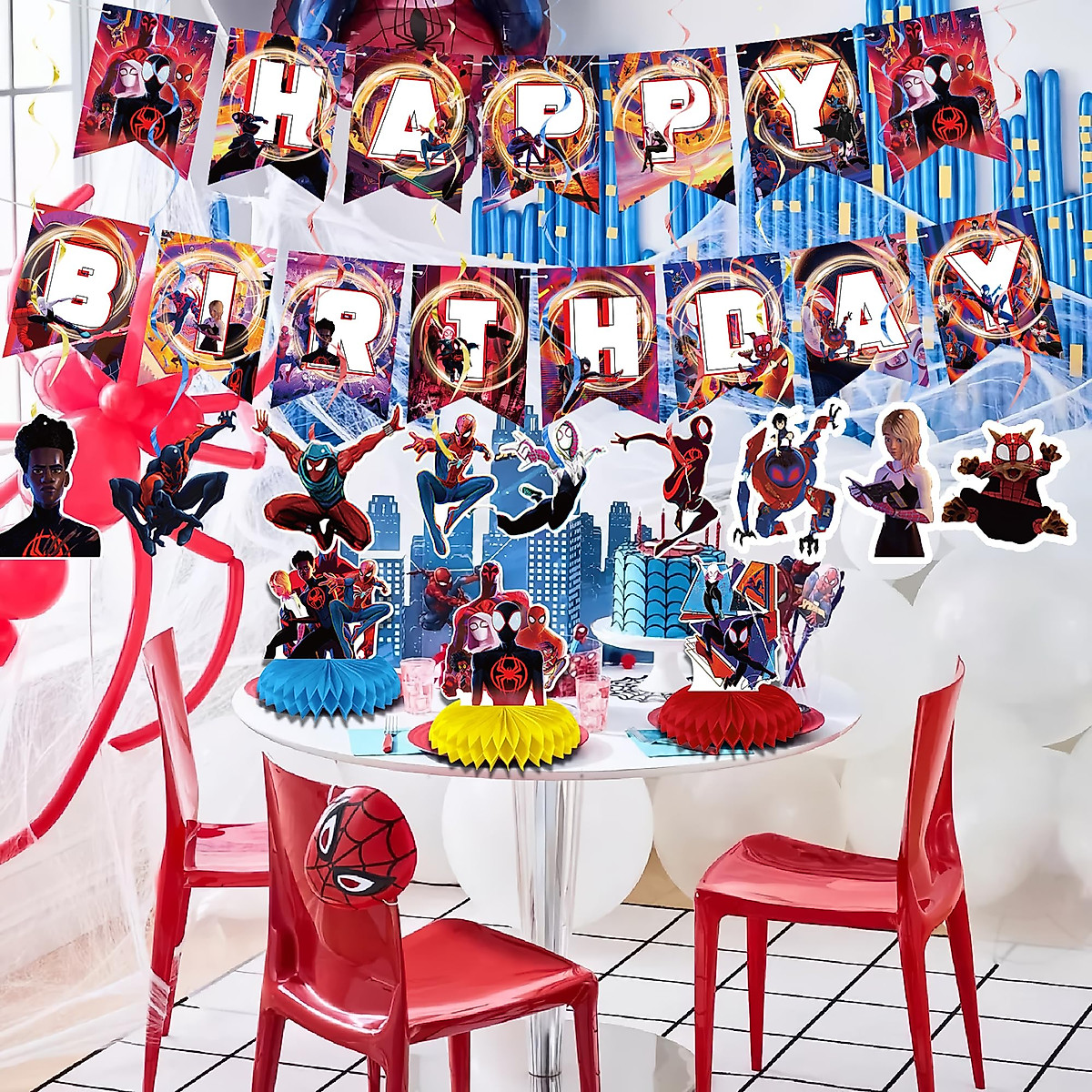 Birthday Party Supplies, Birthday Decorations Set Include Birthday Banners,Hanging Swirls and Honeycomb Centerpiece for Party Decorations